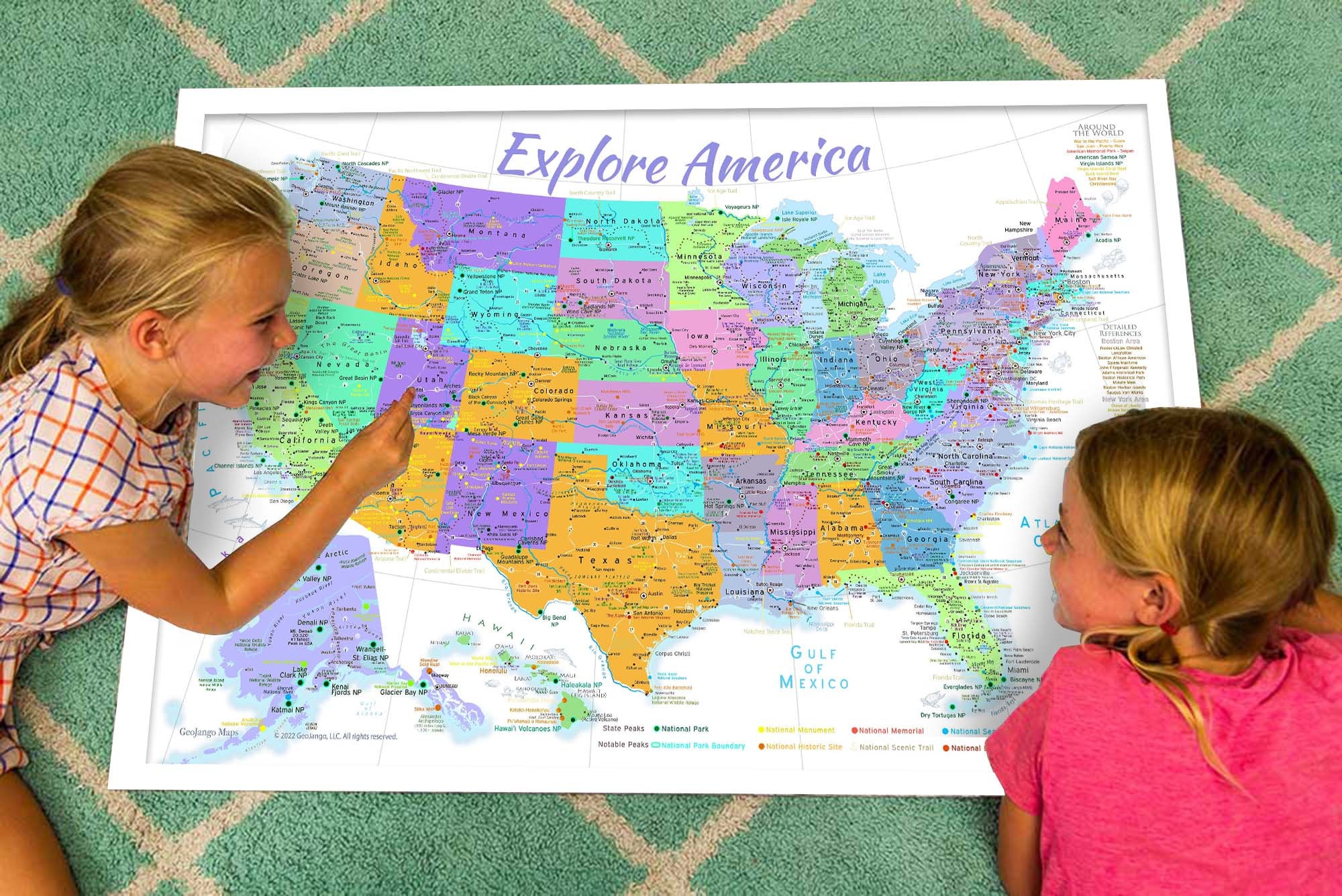 USA Sticker Map for Kids With National Parks, Framed Sticker Board or ...