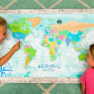 Kids World Map, Oh the Places You'll Go Map, Personalized Custom Name ...