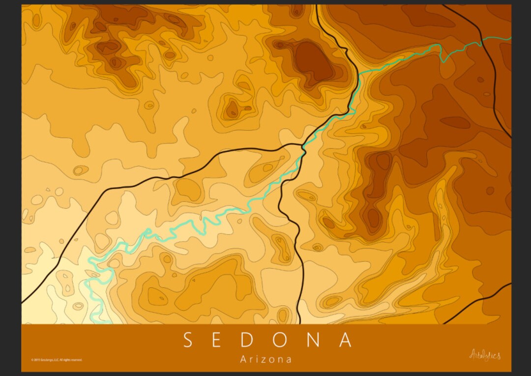 Sedona Map Art | Sedona Topo Map | Arizona Map | Topo Map | Contour Map ...