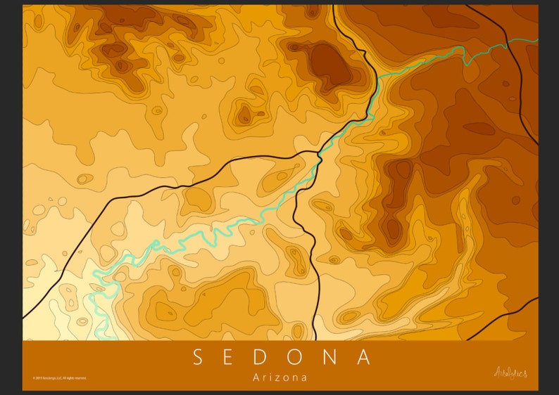 Sedona Map Art Sedona Topo Map Arizona Map Topo Map - Etsy
