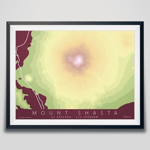 Mount Shasta Map Art | Mt Shasta | Climb Every Mountain | Topo Map ...