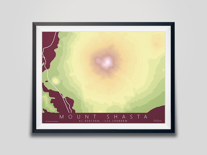 Mount Shasta Map Art | Mt Shasta | Climb Every Mountain | Topo Map ...