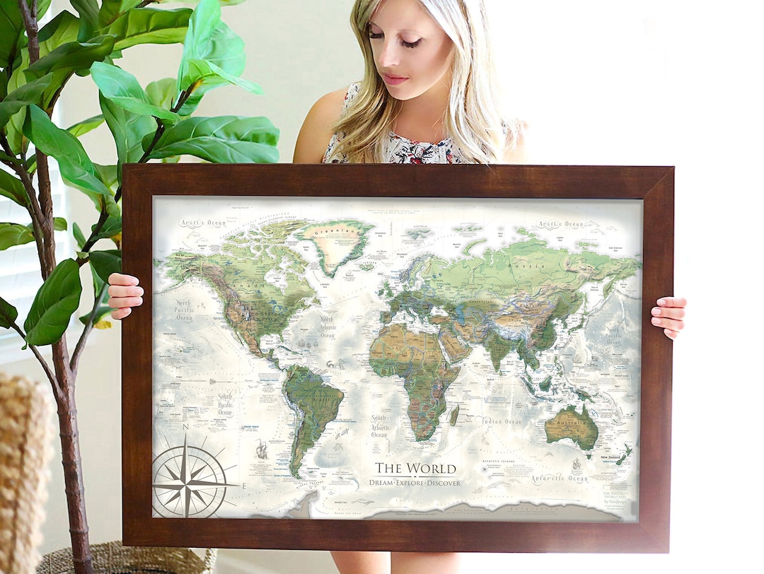 Most Detailed World Map on High Quality Corkboard - With USA National ...