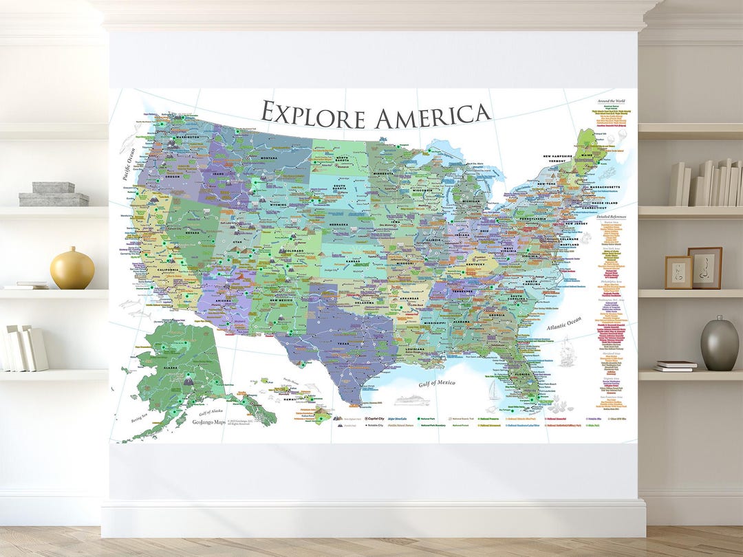 USA Map Wall Decal - USA Map - USA White - Wall Sticker Room Decor Map ...