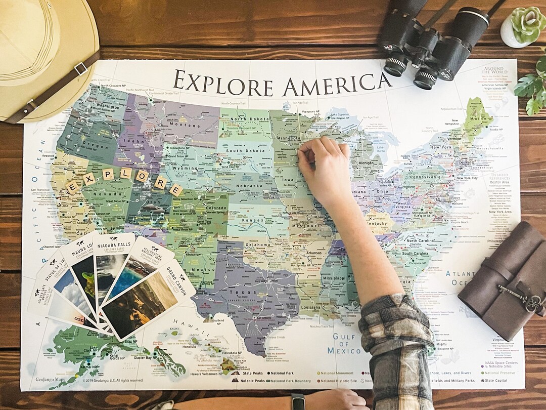 USA Travel Adventure Map With National Parks Historical Sites, Detailed ...