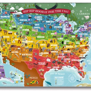 Large USA Map for Kids, Colorful Beautifully Illustrated Landmarks ...