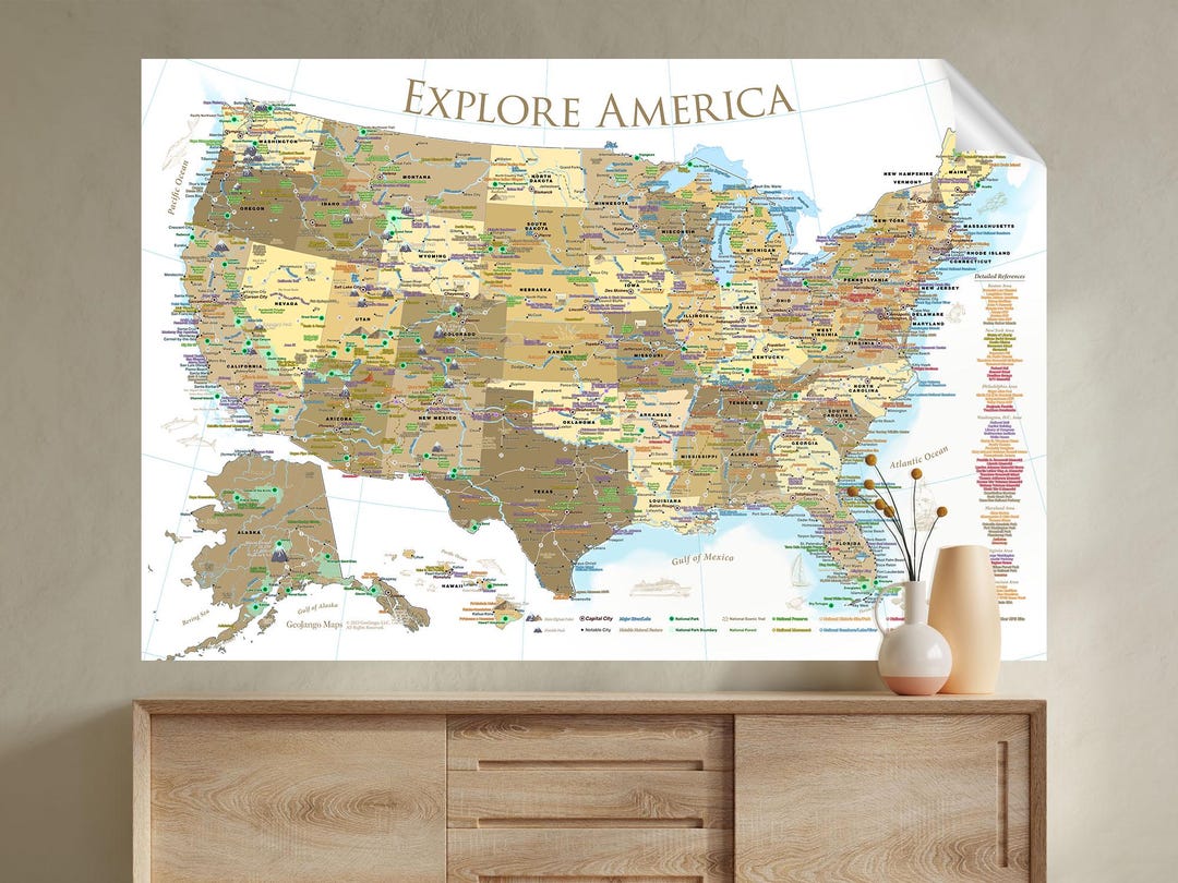 Wall Decal USA Wallpaper Map USA Gold Wall Sticker Room Decor Map Decor ...