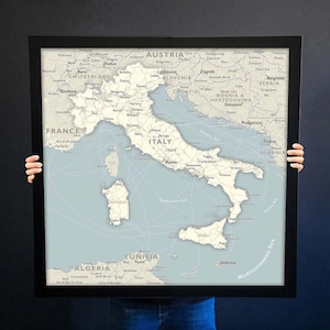Map of Italy Wall Art Framed or Print, Detailed Cities With Roads ...
