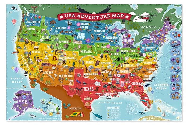 USA Map for Kids Illustrated United States Geography Games - Etsy