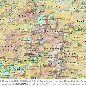 Landform Map of the USA and National Parks, Travel Tracker, Topo ...