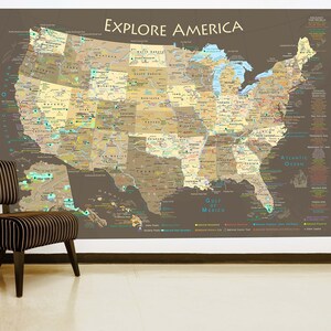 Giant USA Map Wall Paper, National Parks With Roads, United States Wall ...