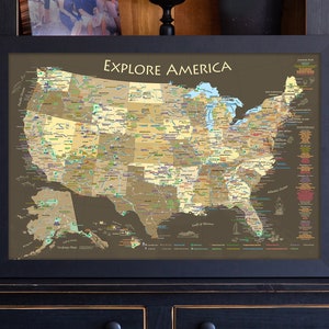 RV Travel Map National Park Wall Art, Explore America Adventures Map by ...