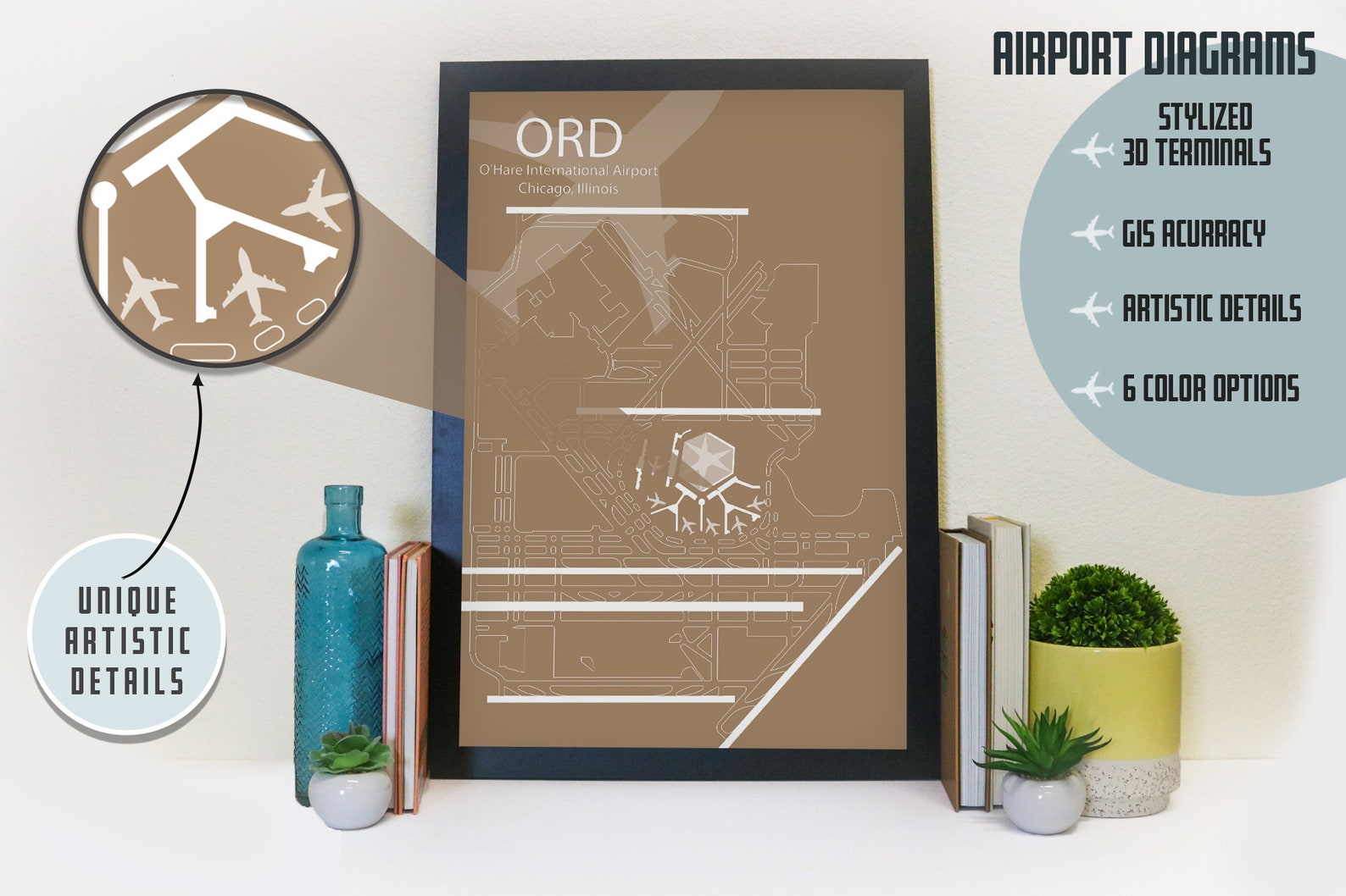ORD Chicago Airport Map Poster Ohare Airport Code and Runway - Etsy