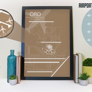 ORD Chicago Airport Map Poster, O’hare Airport Code and Runway Diagram ...