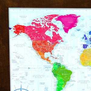 Detailed World Map, Bright Playful Rainbow Colors, Push Pin Map or ...
