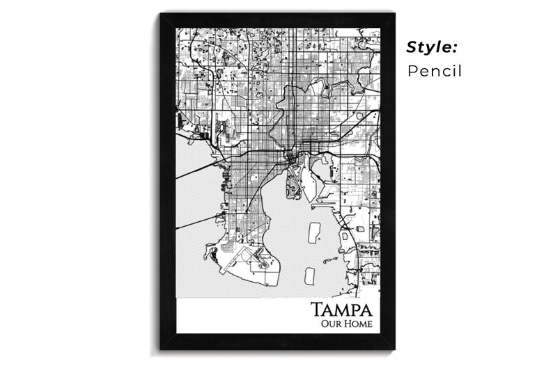 Tampa Florida Map - Framed Push Pin City Map Wall Art - Etsy