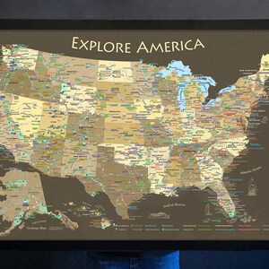 RV Travel Map National Park Wall Art, Explore America Adventures Map by ...