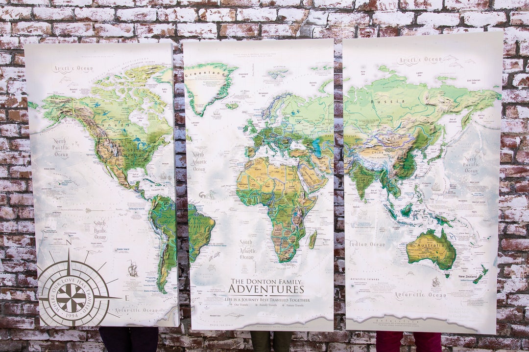 Giant World Map Canvas Wrap Push Pin Ready Custom - Etsy