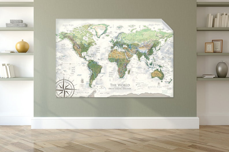Wall Decal - World Map - Nautilus - Wall Sticker Room Decor Map Decor ...