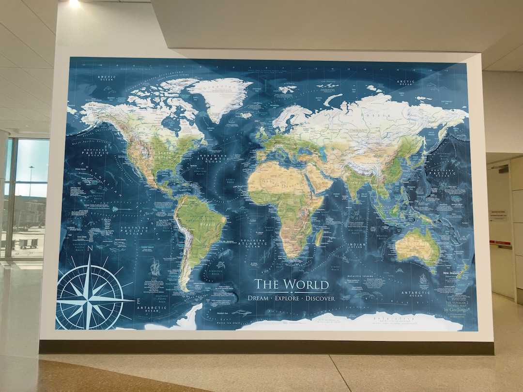 Giant World Map Wallpaper, Earth Wall Decal, Removable Sticker ...