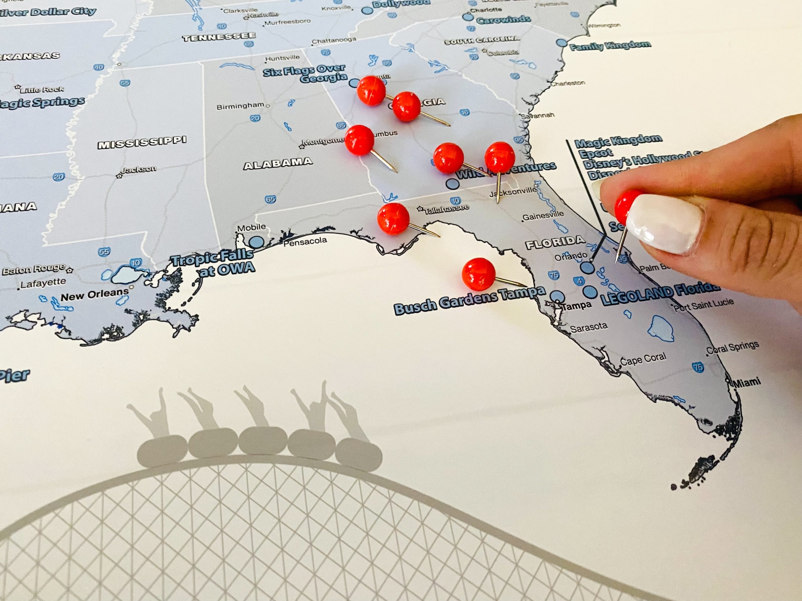 Theme Park Poster or Push Pin Map, Roller Coasters and Top Amusement ...