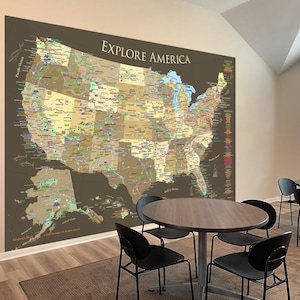 Giant USA Map Wall Paper, National Parks With Roads, United States Wall ...
