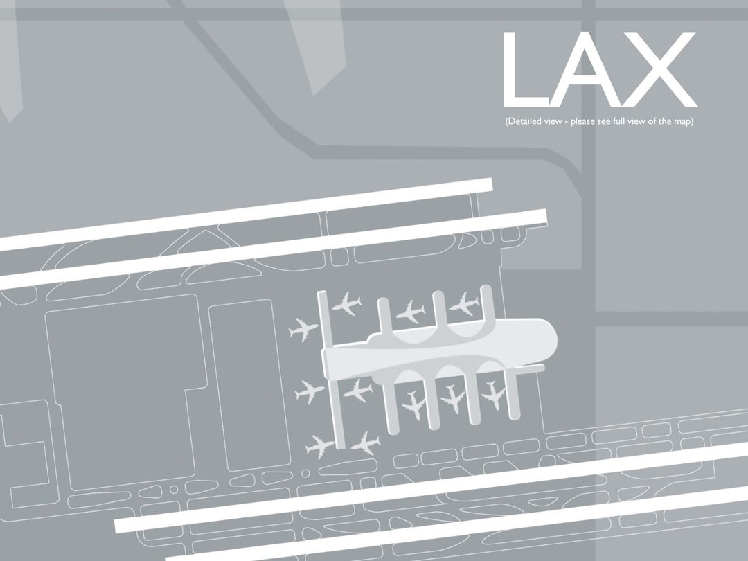Los Angeles Airport Map Poster - LAX - Los Angeles Airport - Map Poster ...