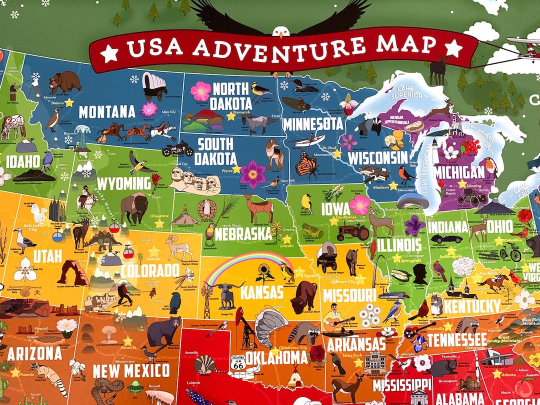 Large Kids USA State Map, Colorful and Bright, States With Capitals ...