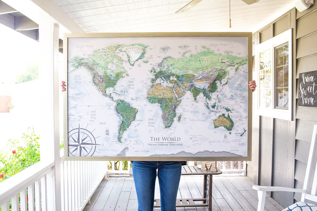 Nautilus World Map Push Pin, World Map Wall Art With USA National Parks ...