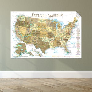 Wall Decal - USA Wallpaper Map - USA Gold - Wall Sticker Room Decor Map ...