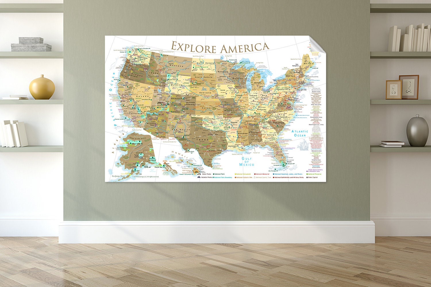 Wall Decal - USA Wallpaper Map - USA Gold - Wall Sticker Room Decor Map ...