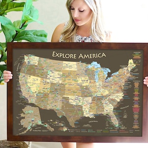 USA National Parks Map Framed Push Pin or Print, Capitals and Over 600 ...