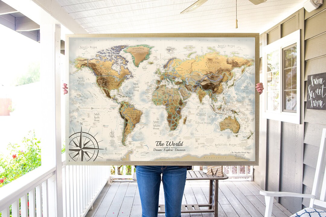 World Map Wall Art - Vintage World Map With Modern Geography - Created ...