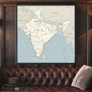 Beautiful Map of India Framed Wall Art or Print, Detailed Cities With ...