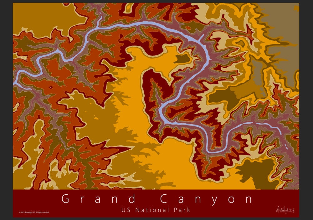 Grand Canyon Topo Map Art | US National Park Map | Geological Map of ...