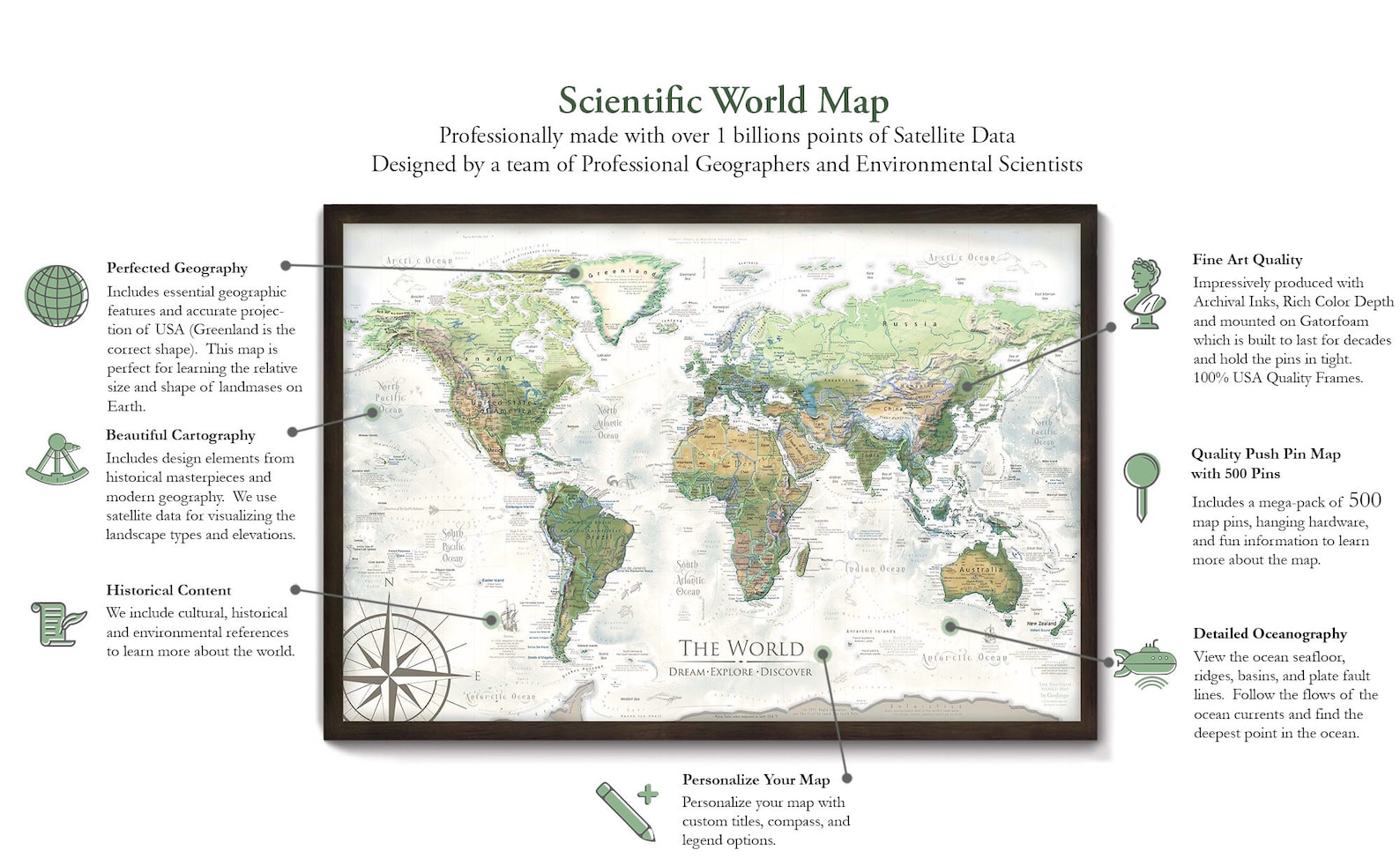 Nautilus World Map Push Pin World Map Wall Art With USA - Etsy