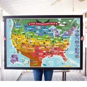 Large USA Map for Kids, Colorful Beautifully Illustrated Landmarks ...