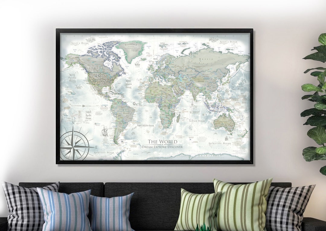 Classic World Map Wall Art, Old World Design With Modern Geography ...