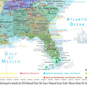 USA Travel Adventure Map With National Parks Historical Sites, Detailed ...