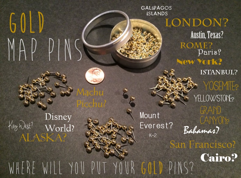 Gold Map Push Pins | Map Push Pins for Your Favorite Locations! | GOLD ...