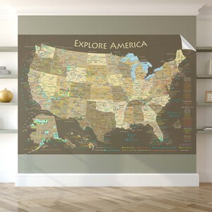 Giant USA Map Wall Paper, National Parks With Roads, United States Wall ...