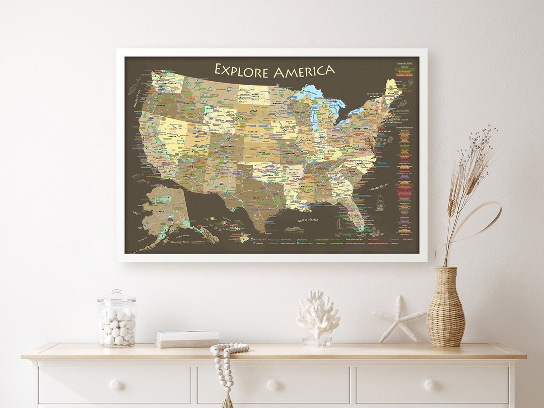 RV Travel Map National Park Wall Art, Explore America Adventures Map by ...
