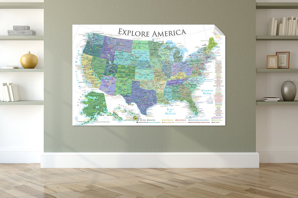 USA Map Wall Decal USA Map USA White Wall Sticker Room - Etsy
