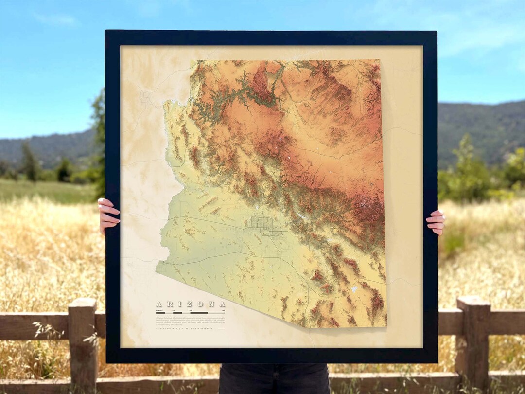 Arizona Map Topographic Shaded Relief, Elevation, Hydrology, Roads ...