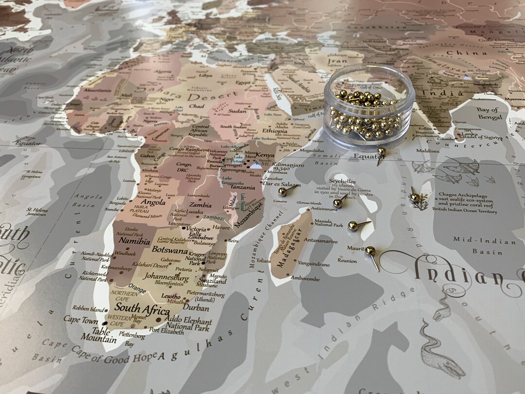 World Push Pin Map Travel Gift, Large Wall Art, Personalized Legend ...