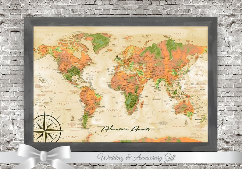 Watercolor World Map Detailed Geography Created by a - Etsy
