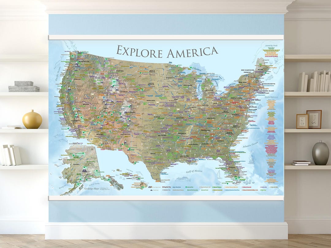 Wall Decal - USA Map - USA Lite Terrain - Wall Sticker Room Decor Map ...