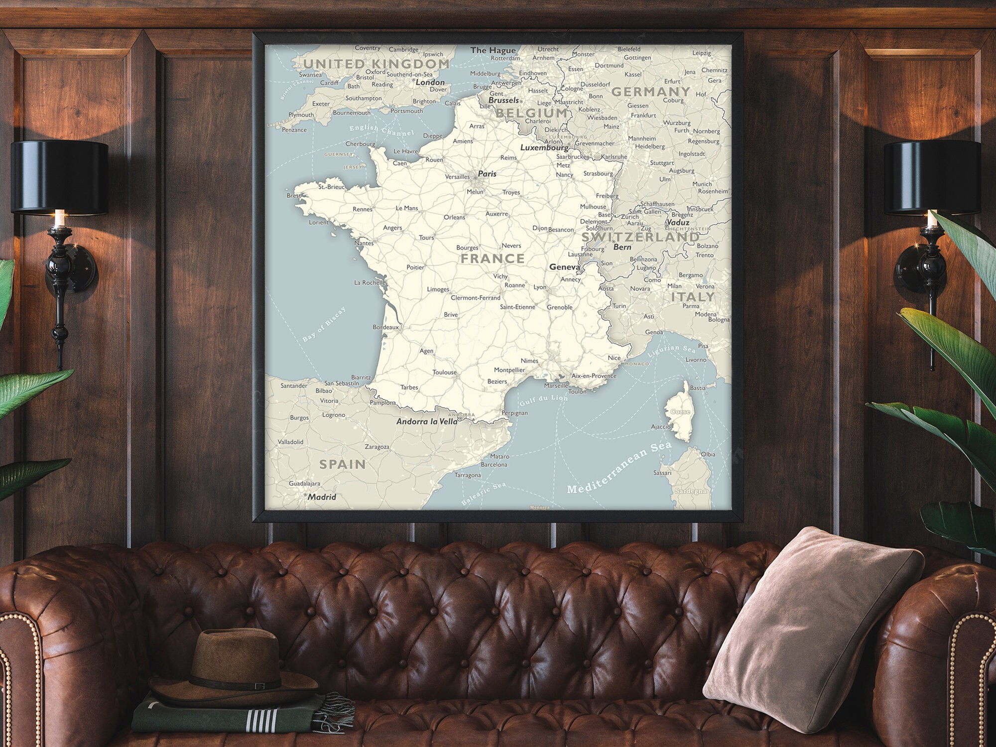Map of France Framed Wall Art or Print, Detailed Cities With Roads ...