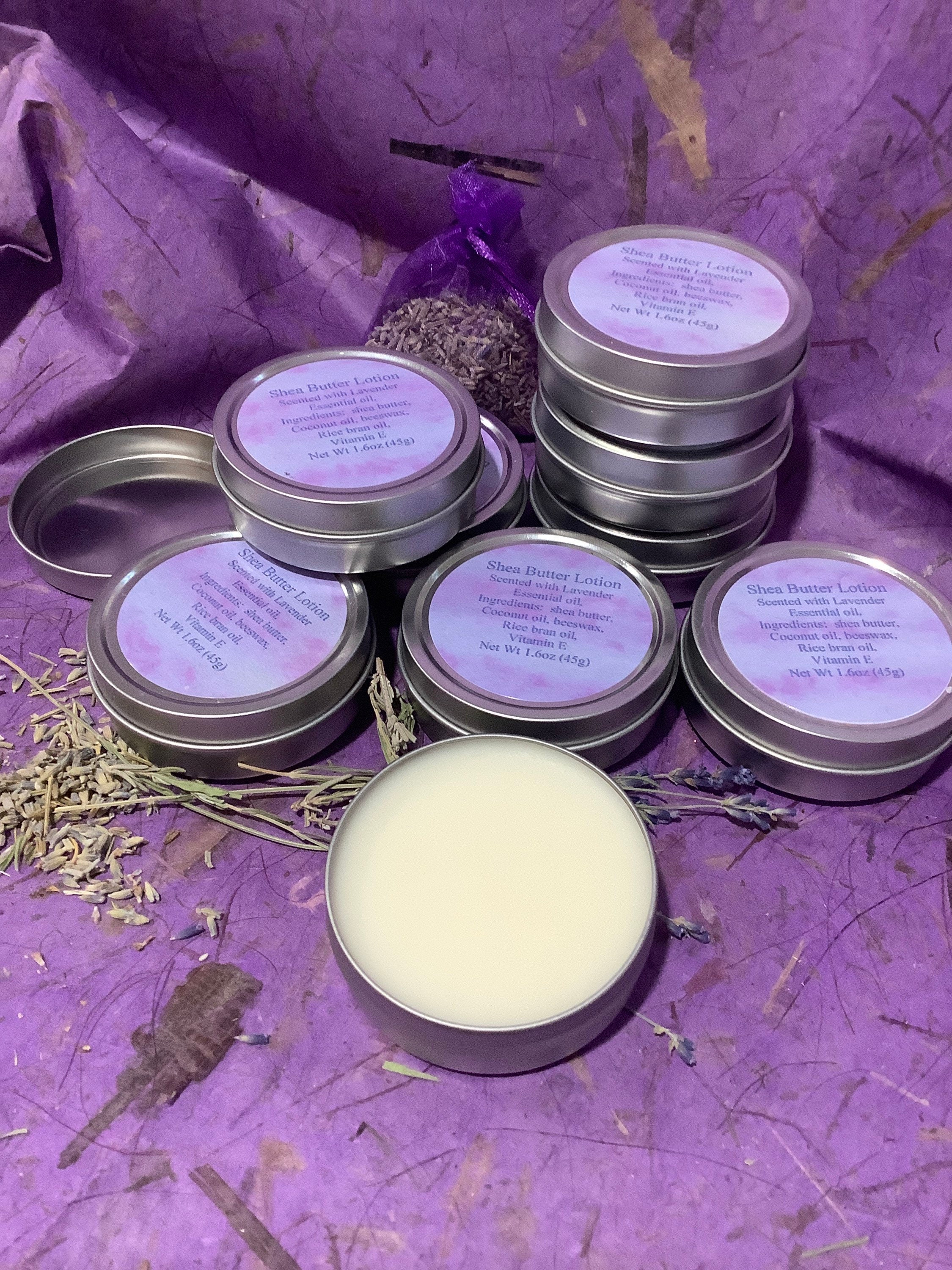 Shea Butter Lotion, Lavender Lotion Tin, Travel Size Hand Lotion, Moisturizer, Leave Moisturizer ...