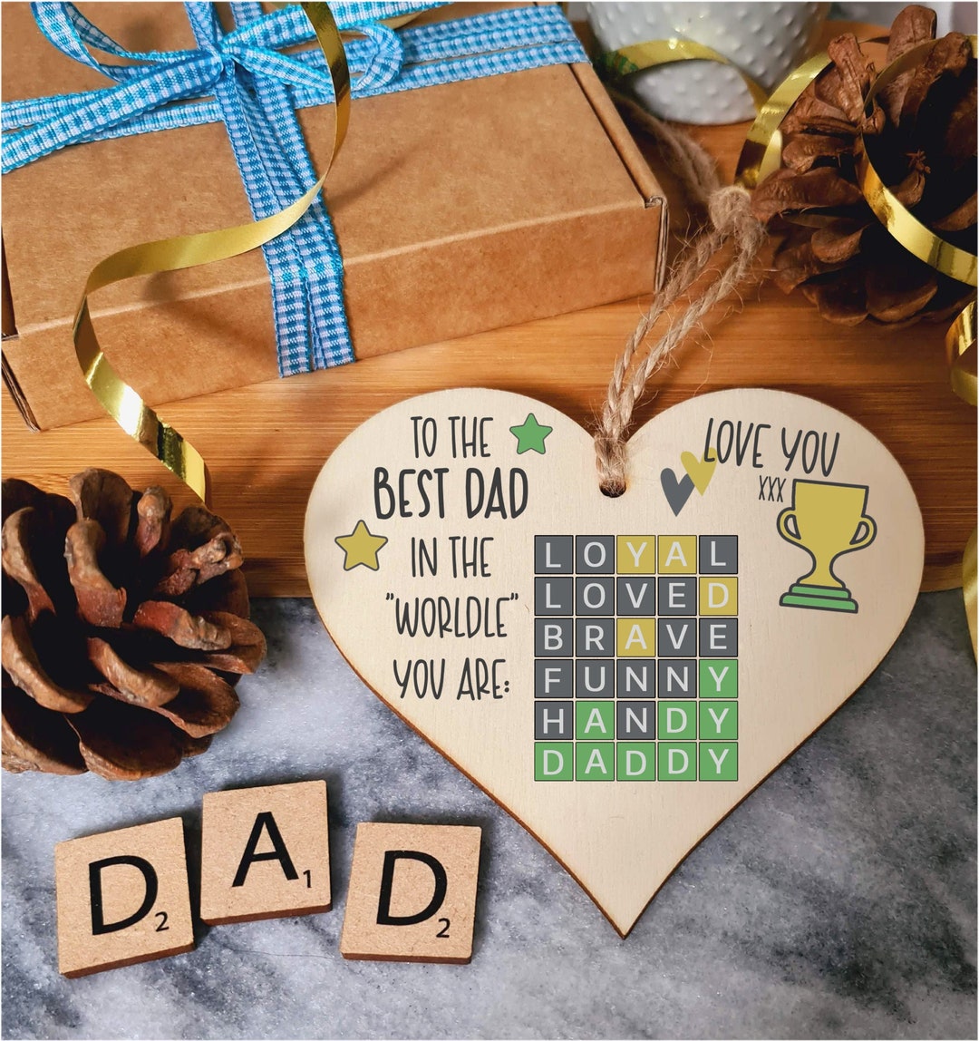 Best Dad in the World Wordle Funny Novelty Hanging Heart Wooden ...